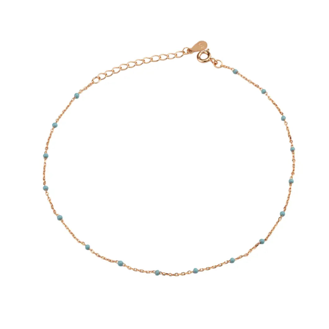 Azure Bead 925 Silver Adjustable Anklet – White Velvet